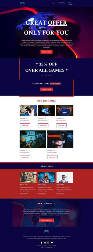Game Offer Email Template | Unlayer
