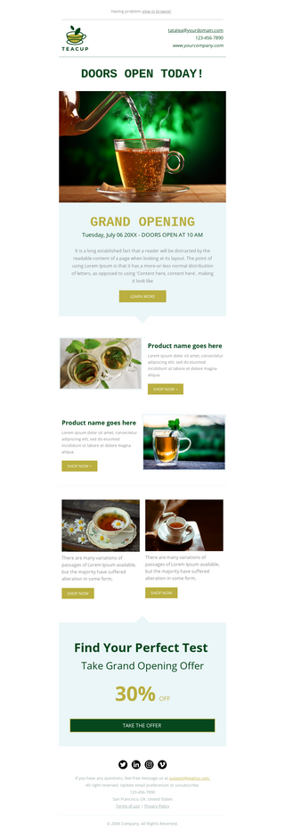 Free Drink Email Template | Unlayer