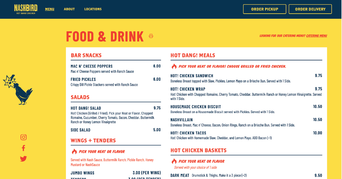 Nashbird Chicken Menu