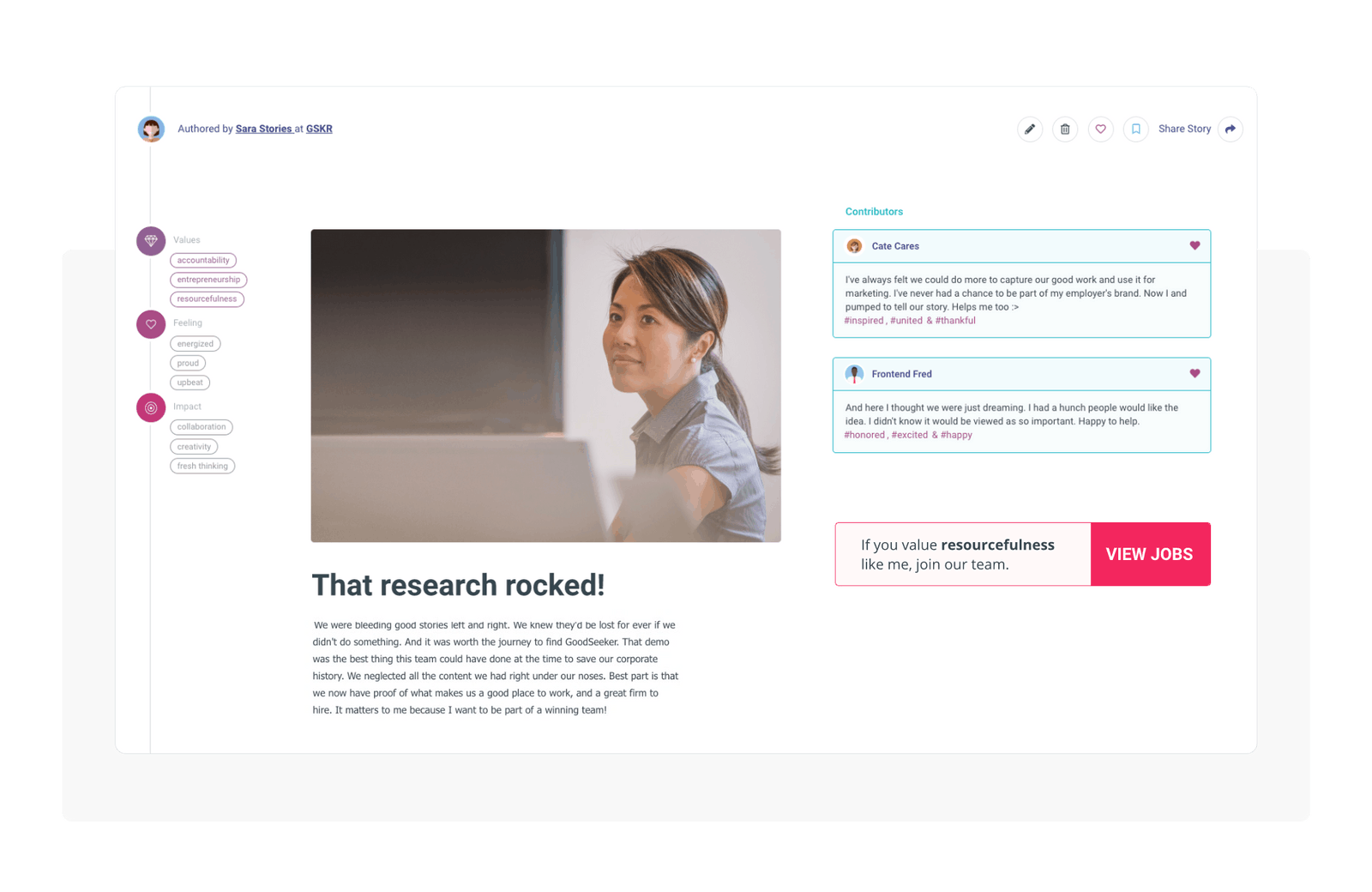 Try Goodseeker. Spotlight Culture and Values at Work