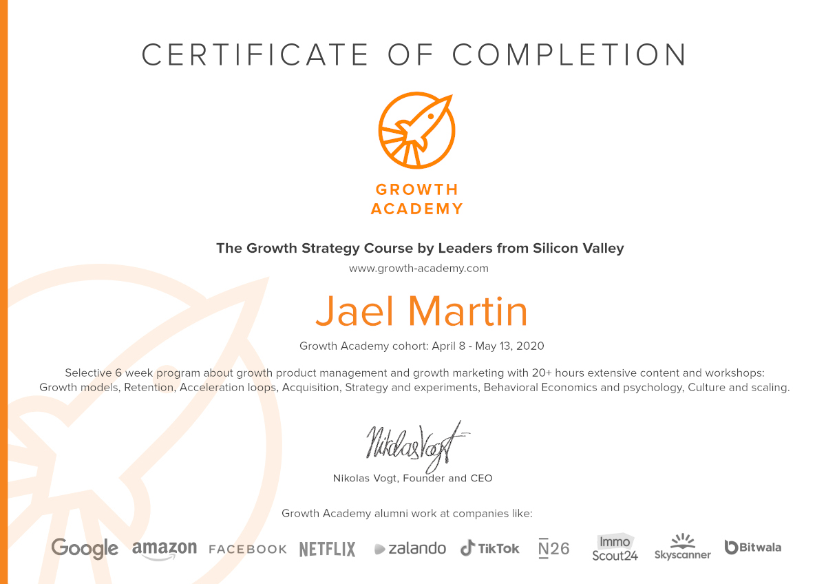 Jael's Growth Academy Certificate
