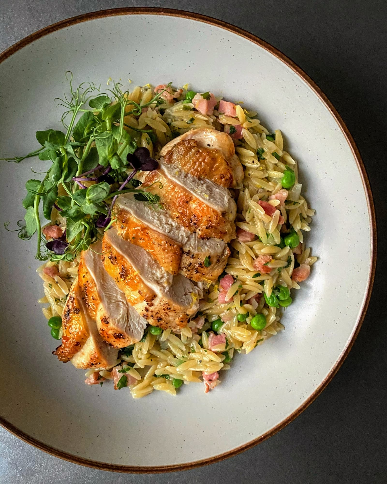 Pea & Pancetta Orzotto Recipe - Katie Cooks