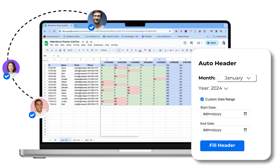 Attendance Tracker for Google Sheets™ | OneTap