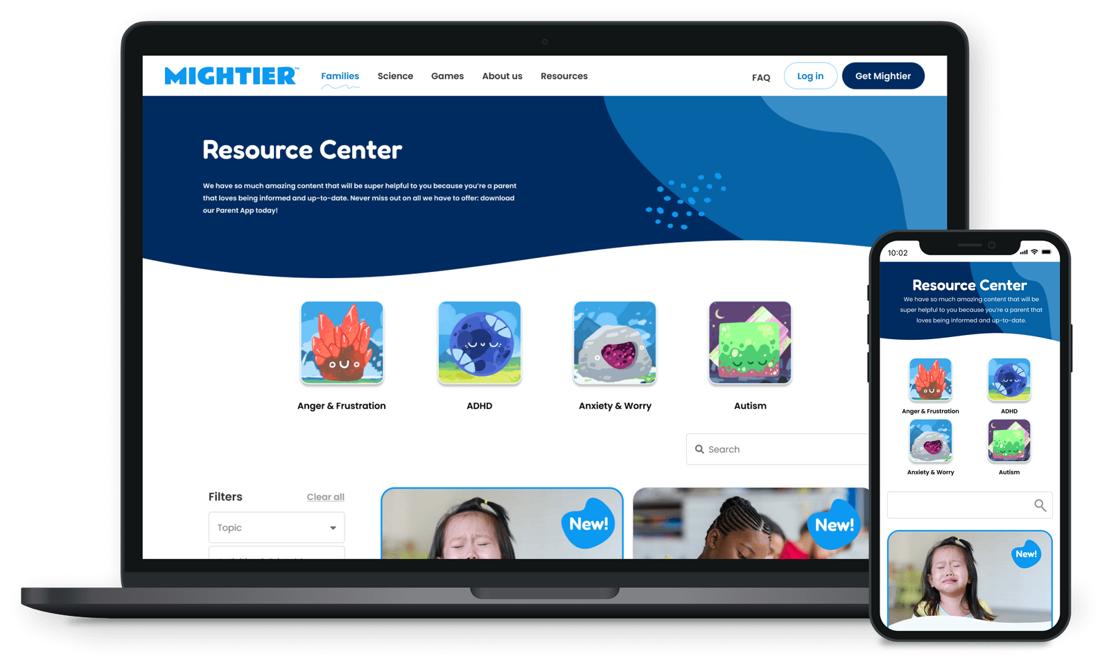MIghtier mobile-first resources page design