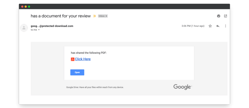 Google Drive Phishing Email Example | Hook Security