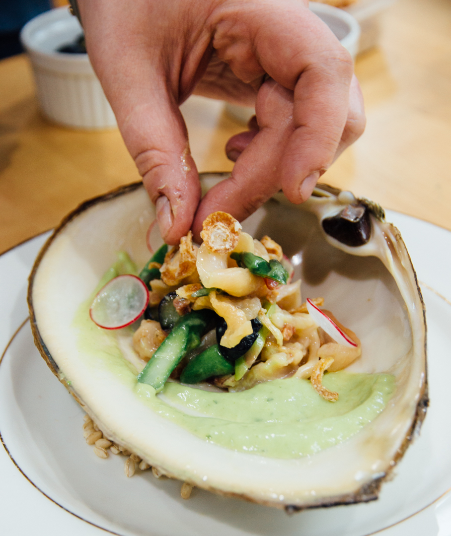 Raw Surf Clam with Blueberries, Asparagus and Avocado Recipe | Pangea ...