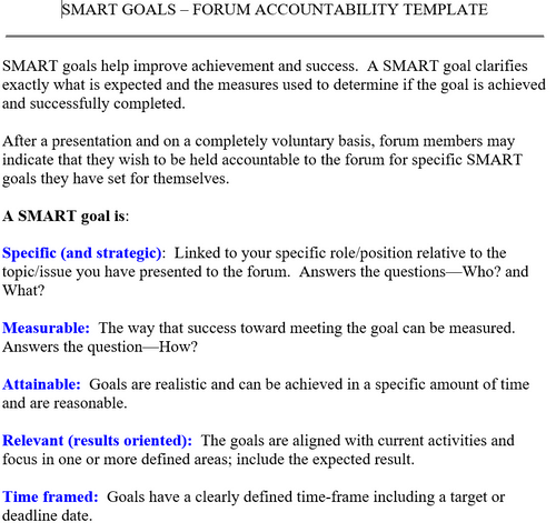 Alumni Forum Services | Resources | SMART goals - accountability template