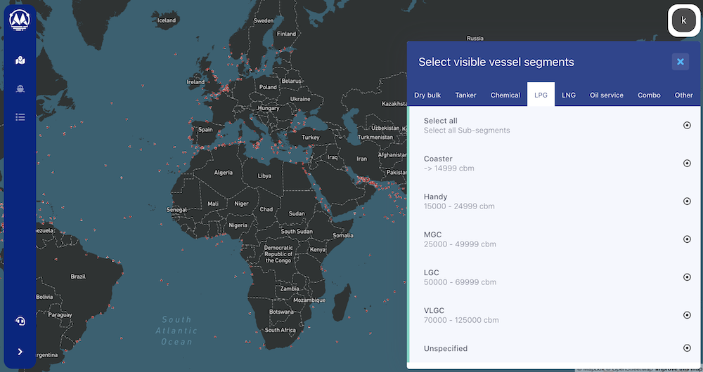 Different types and sizes of Liquefied petroleum gas (LPG) carriers