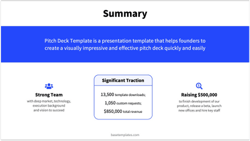 Summary Slide | Pitch Deck Template Viewer BaseTemplates
