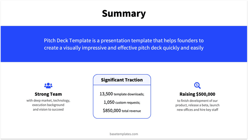 Summary Slide | Pitch Deck Template Viewer BaseTemplates