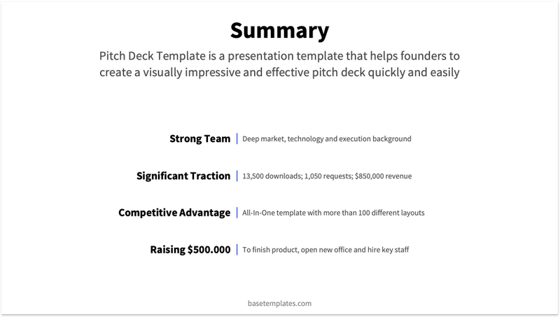 Summary Slide | Pitch Deck Template Viewer BaseTemplates