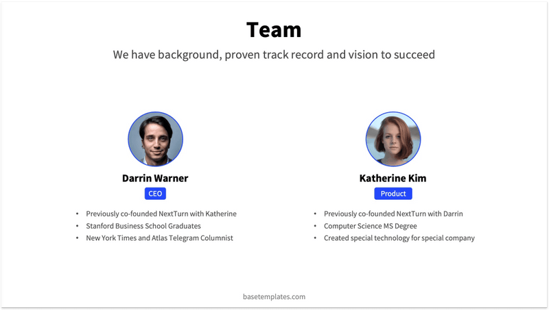 Team Slide | Pitch Deck Template Viewer BaseTemplates