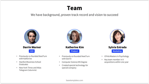 Team Slide | Pitch Deck Template Viewer BaseTemplates
