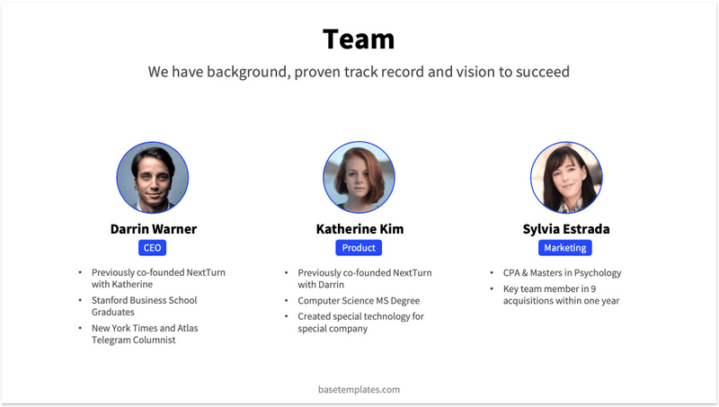 Team Slide | Pitch Deck Template Viewer BaseTemplates
