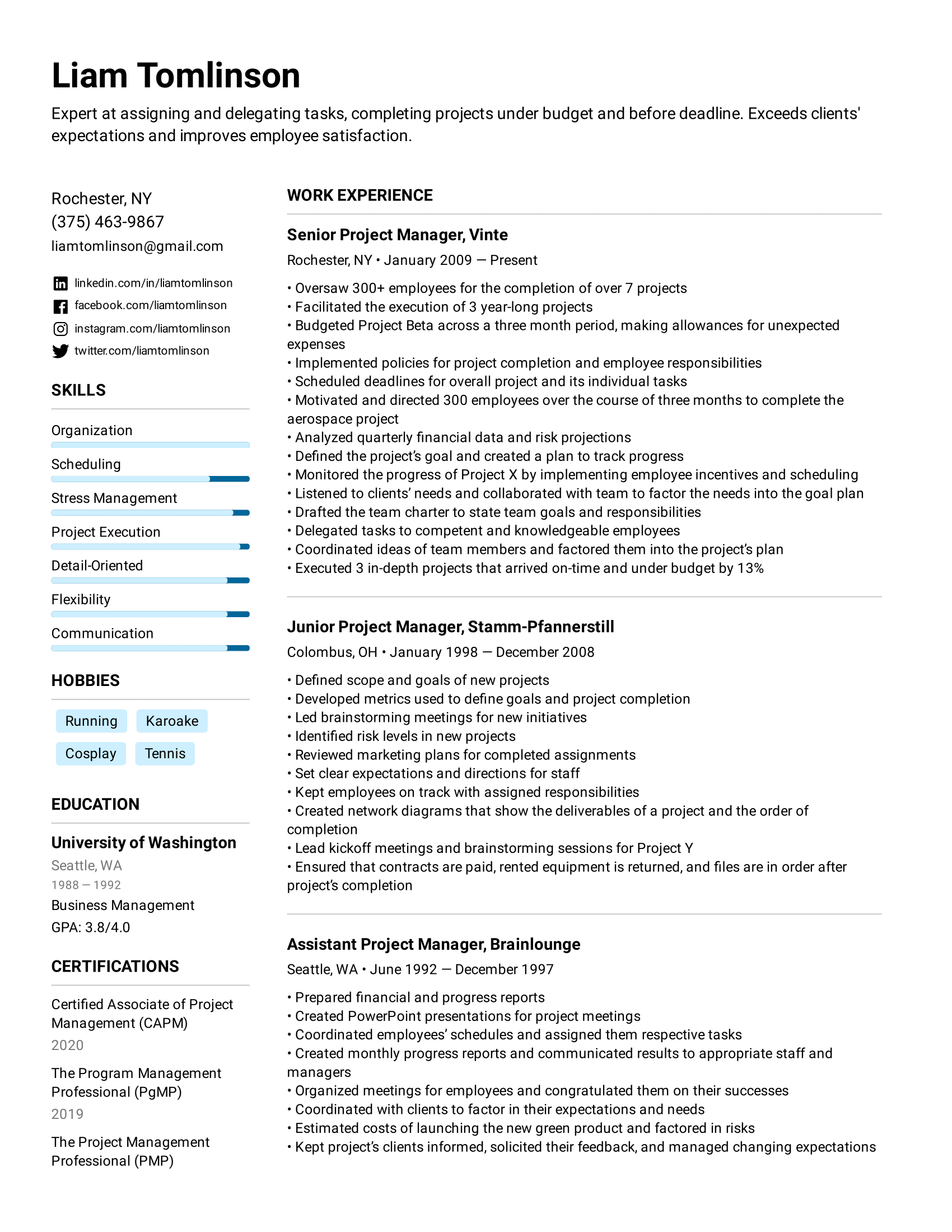 Project Manager Resume Example Writing Tips For 2020