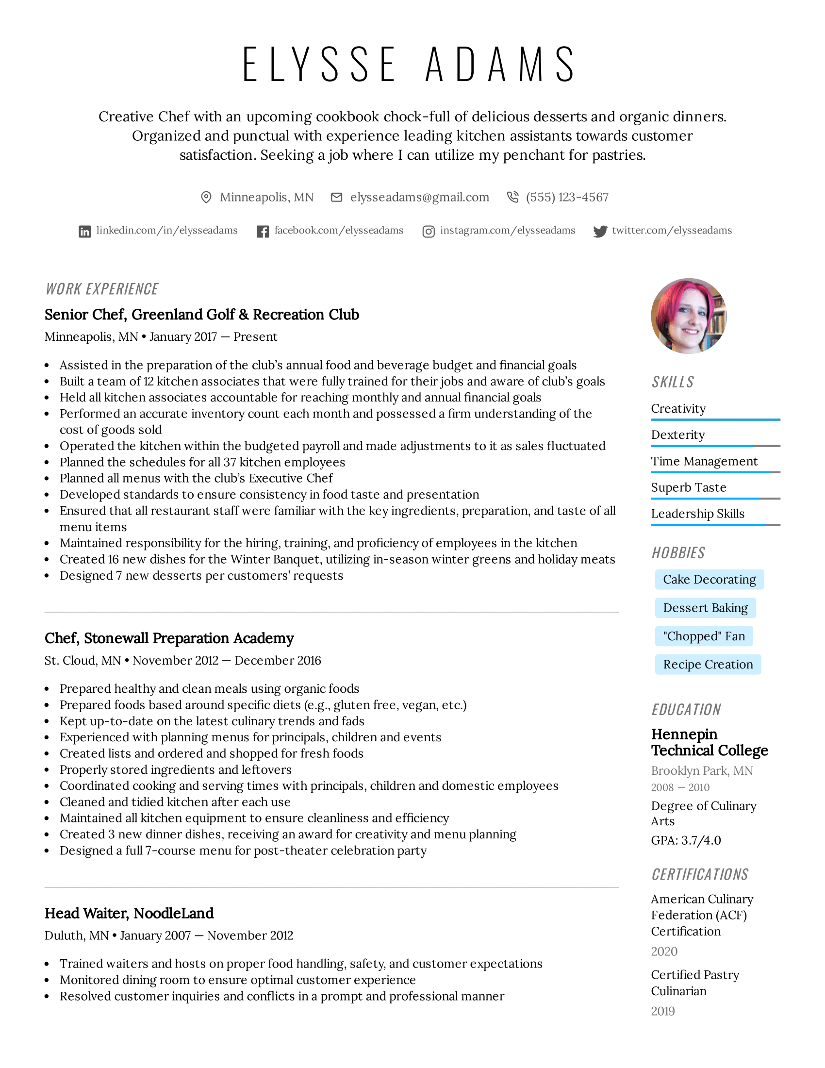 Chef Resume Template