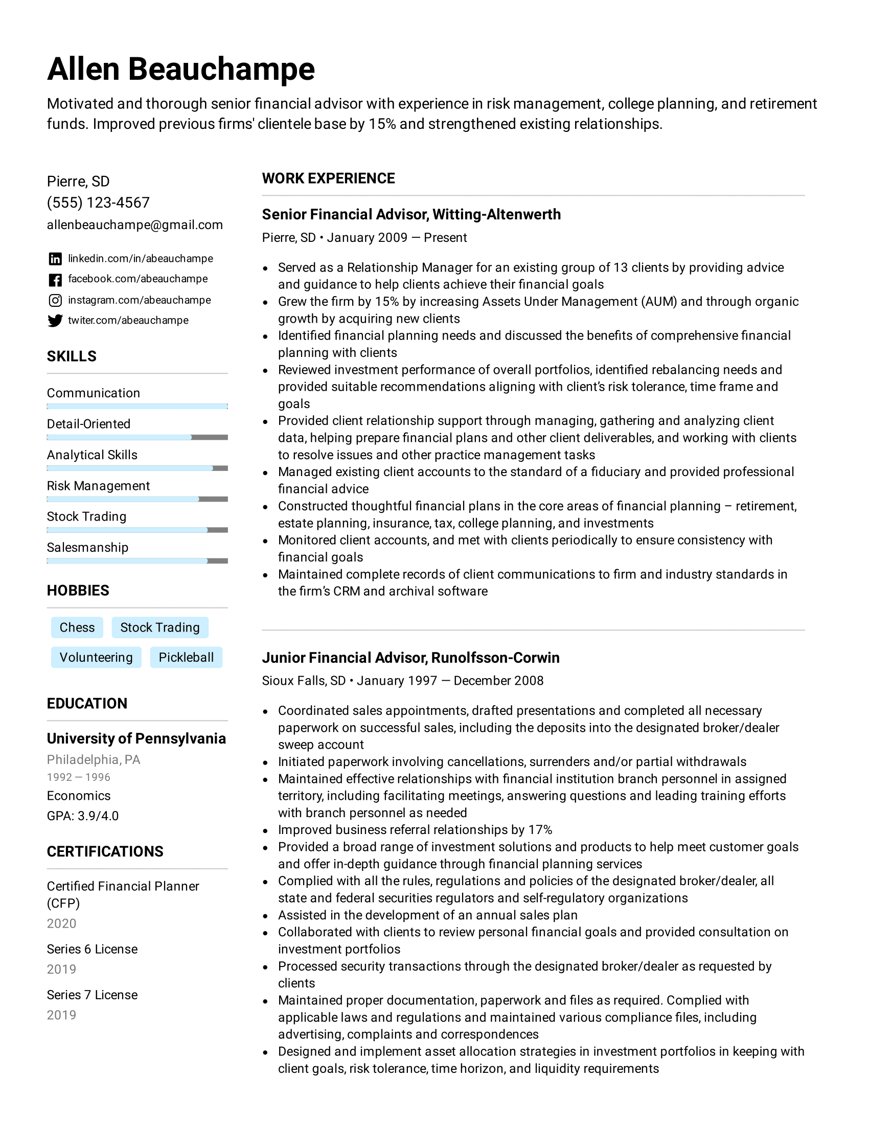 Financial Advisor Resume Example Writing Tips For 2021