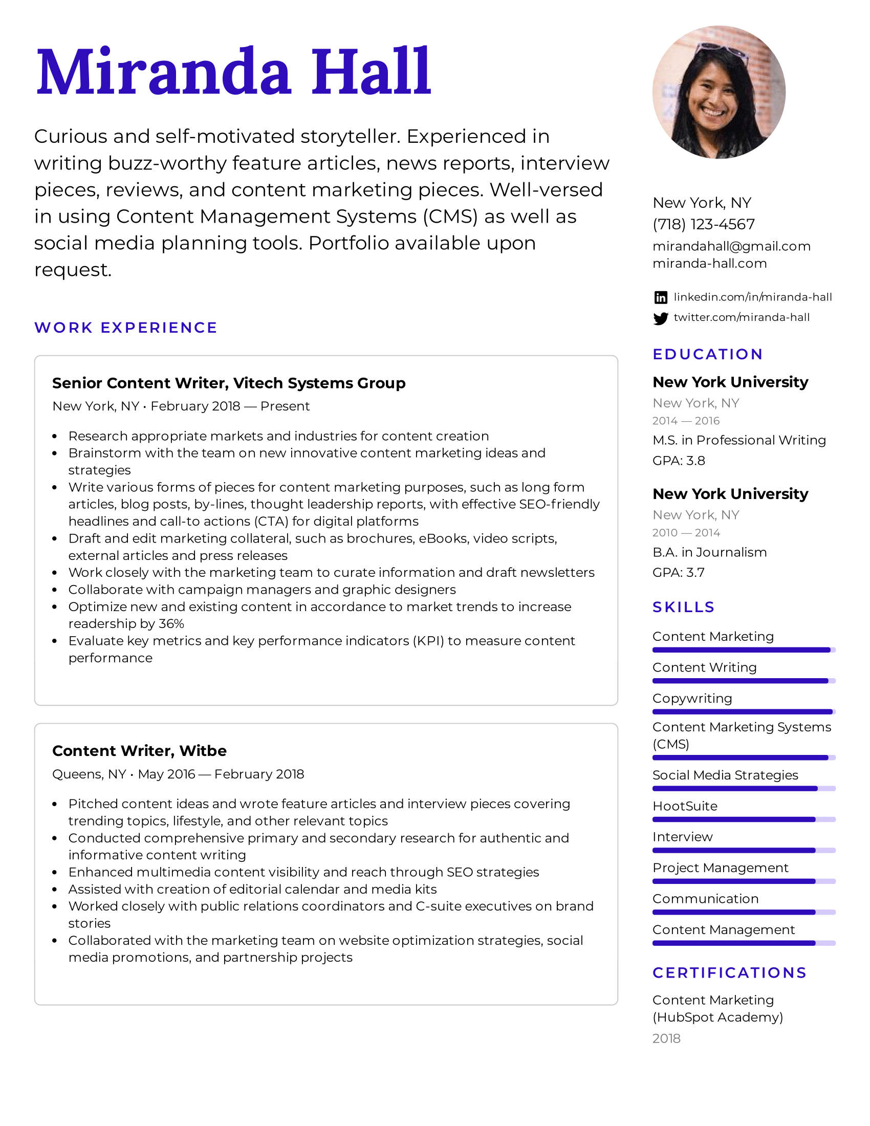 Content Writer Resume Example Writing Tips For 2020