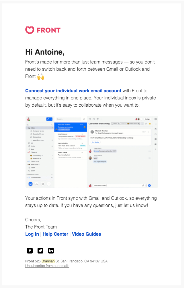 Front Onboarding Email Flow - SaaSFrame