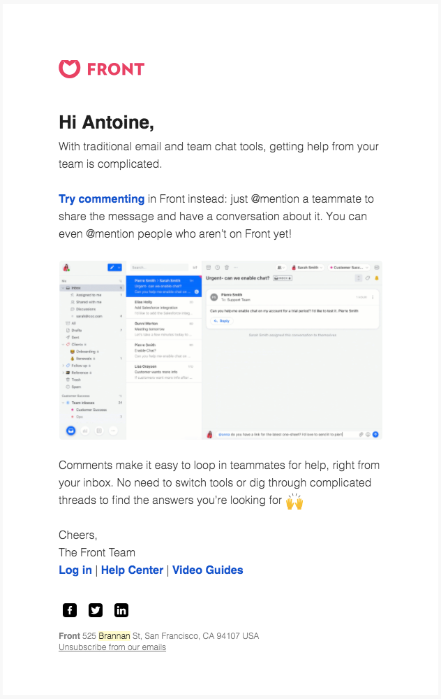 Front Onboarding Email Flow - SaaSFrame