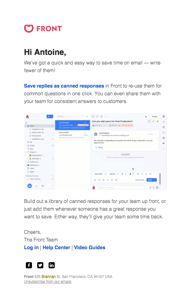 Front Onboarding Email Flow - SaaSFrame