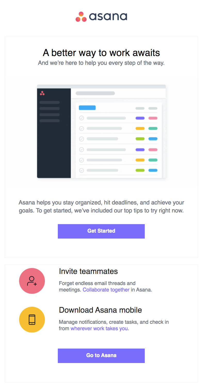 Asana Welcome Email - SaaSFrame