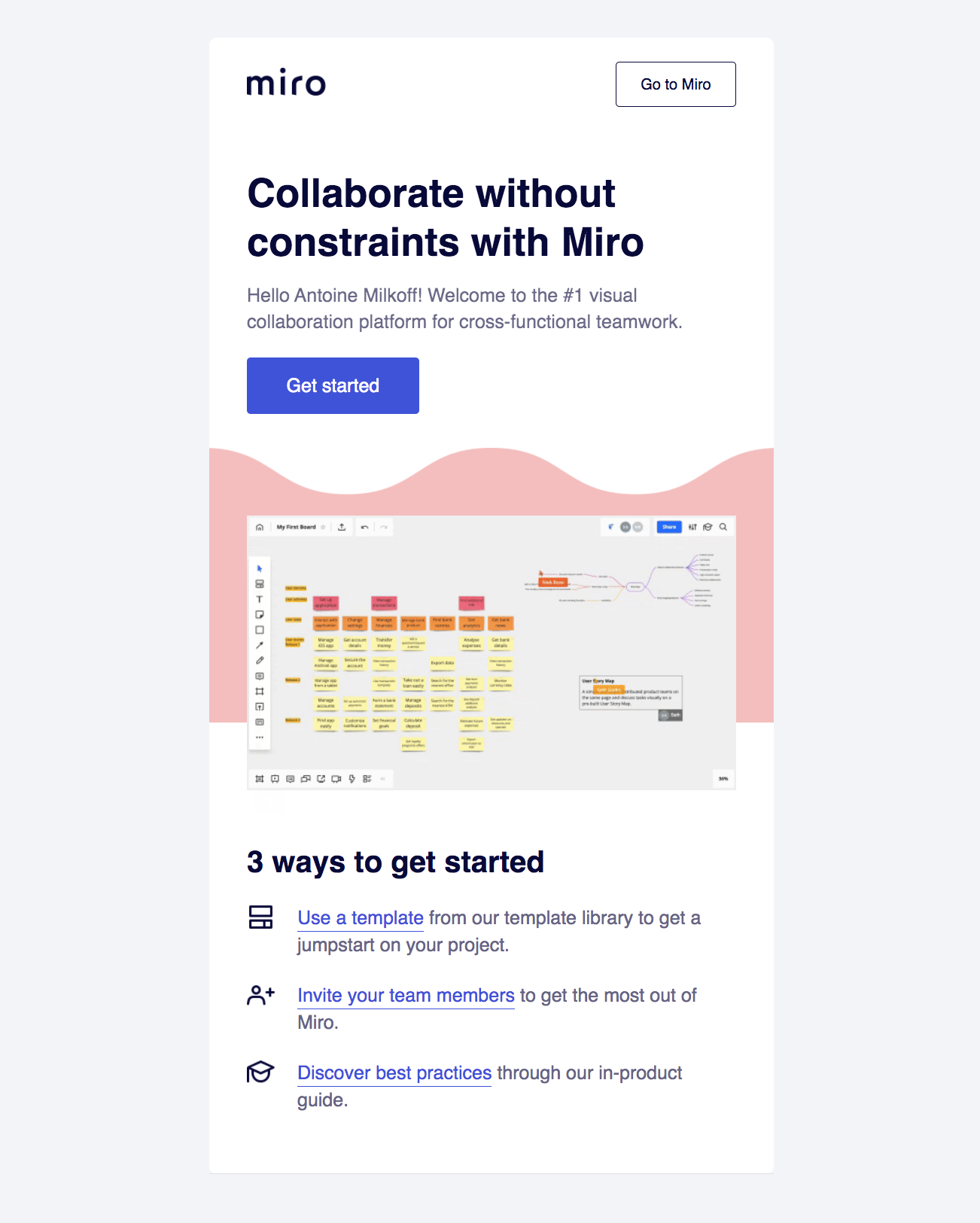 Miro Welcome Email - SaaSFrame