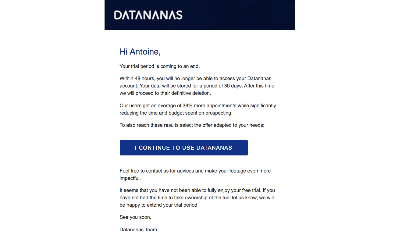 Datananas Free Trial Emails - SaaSFrame