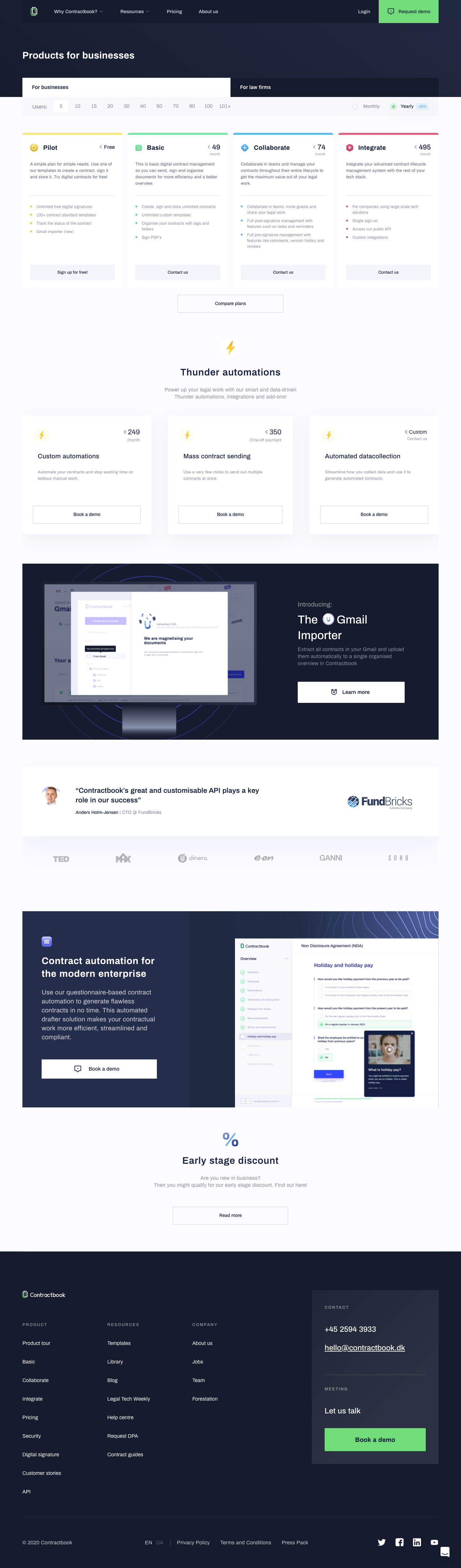 Contractbook Pricing Page - SaaSFrame