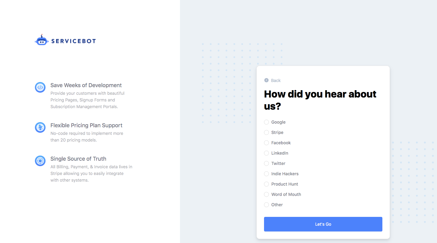 Servicebot Sign Up Flow - SaaSFrame