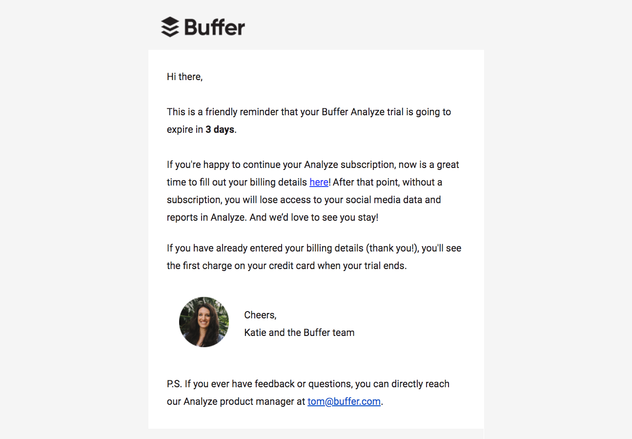 Buffer Free Trial Emails - SaaSFrame