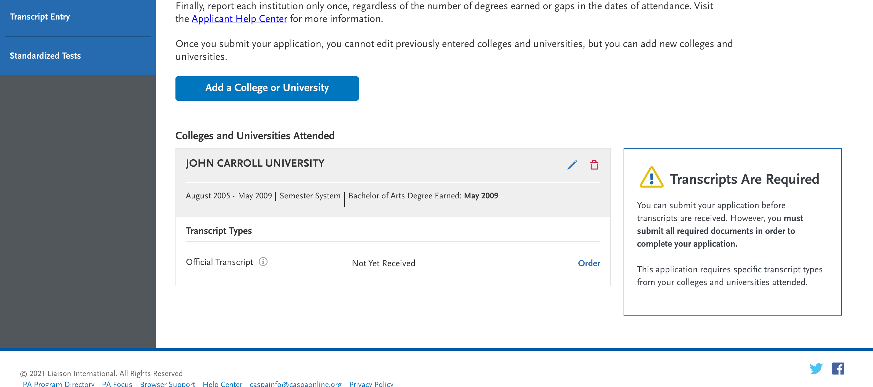 3. Select the electronic transcript vendor and follow the prompts.