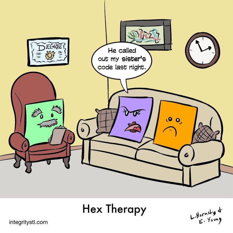 Cartoon with a play on words, "Hex Therapy"