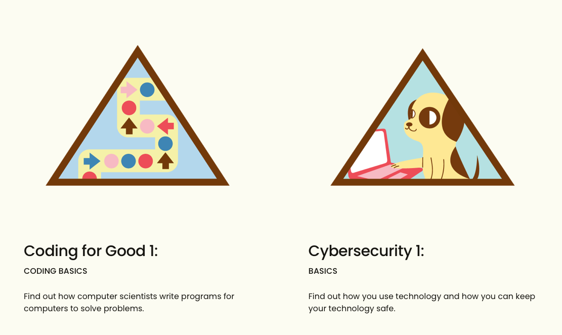 Girl Scout badges earned during the visit: Coding for Good and Cybersecurity