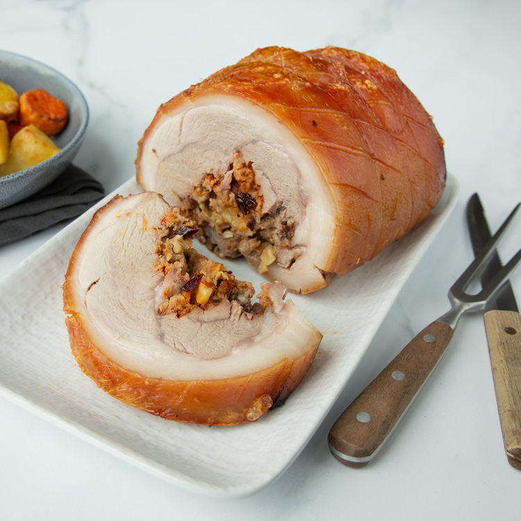 Stuffed pork shoulder with nuts, herbs and cheese | NZ Pork