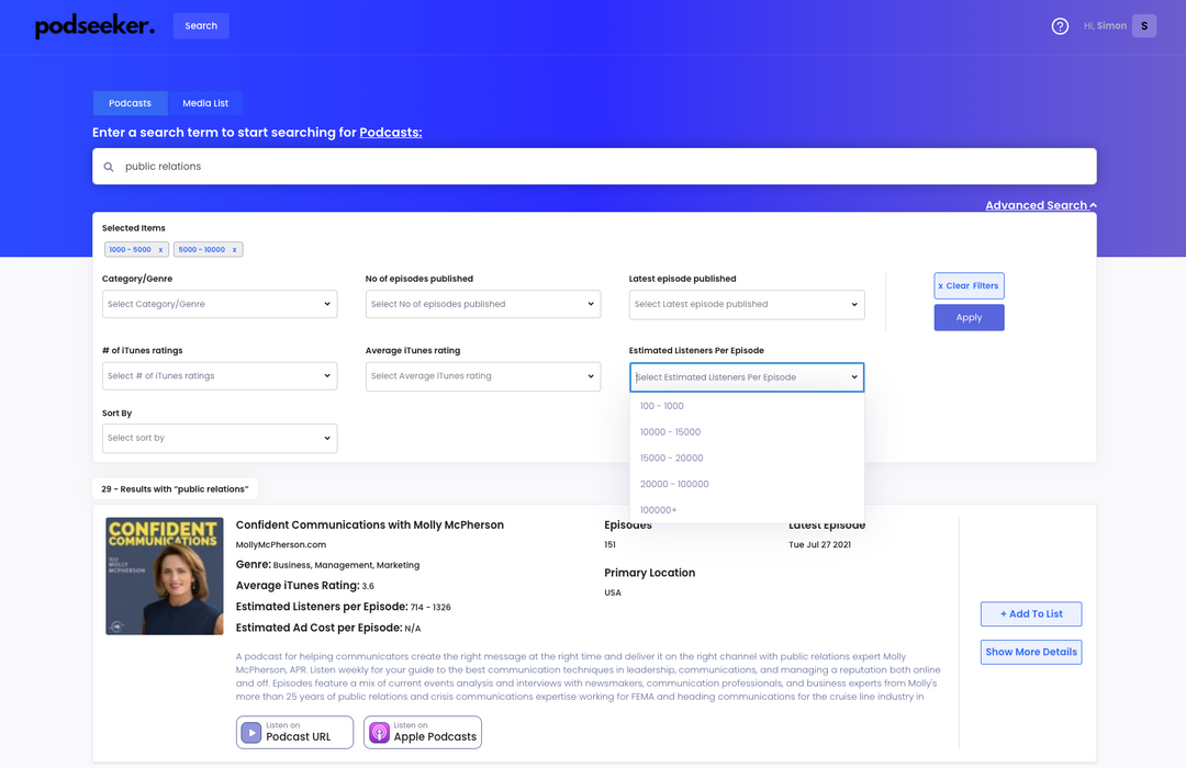 Podseeker - Podcast Database for PR and Marketing