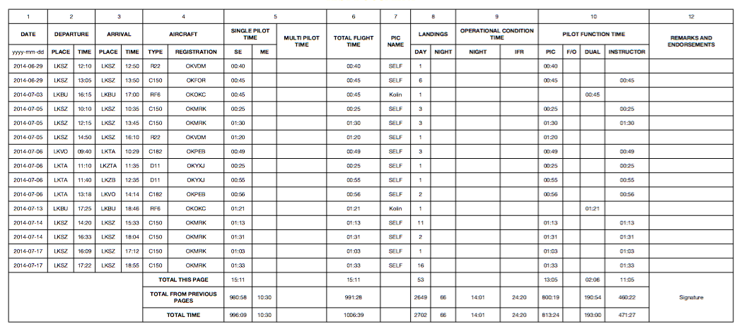 Pilot Logbook with VFR navigation