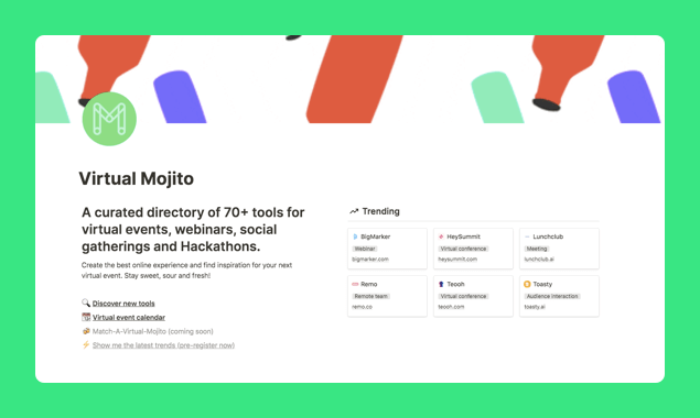Virtual Mojito - Curated Content Website Template | Notion Everything