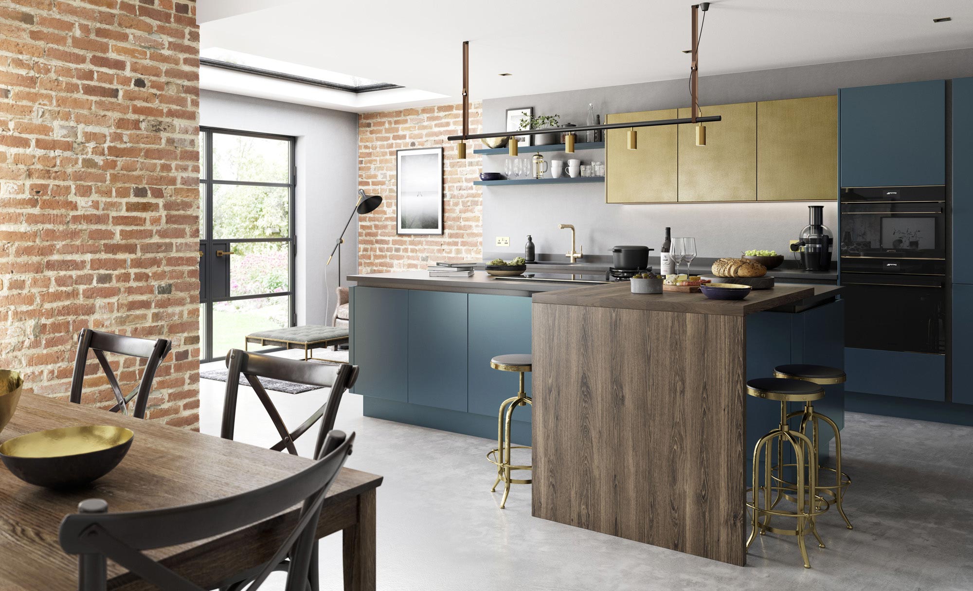 Kitchen Stori Zola Matte Marine & Ferro Painted Brass Kitchen | Plyko ...