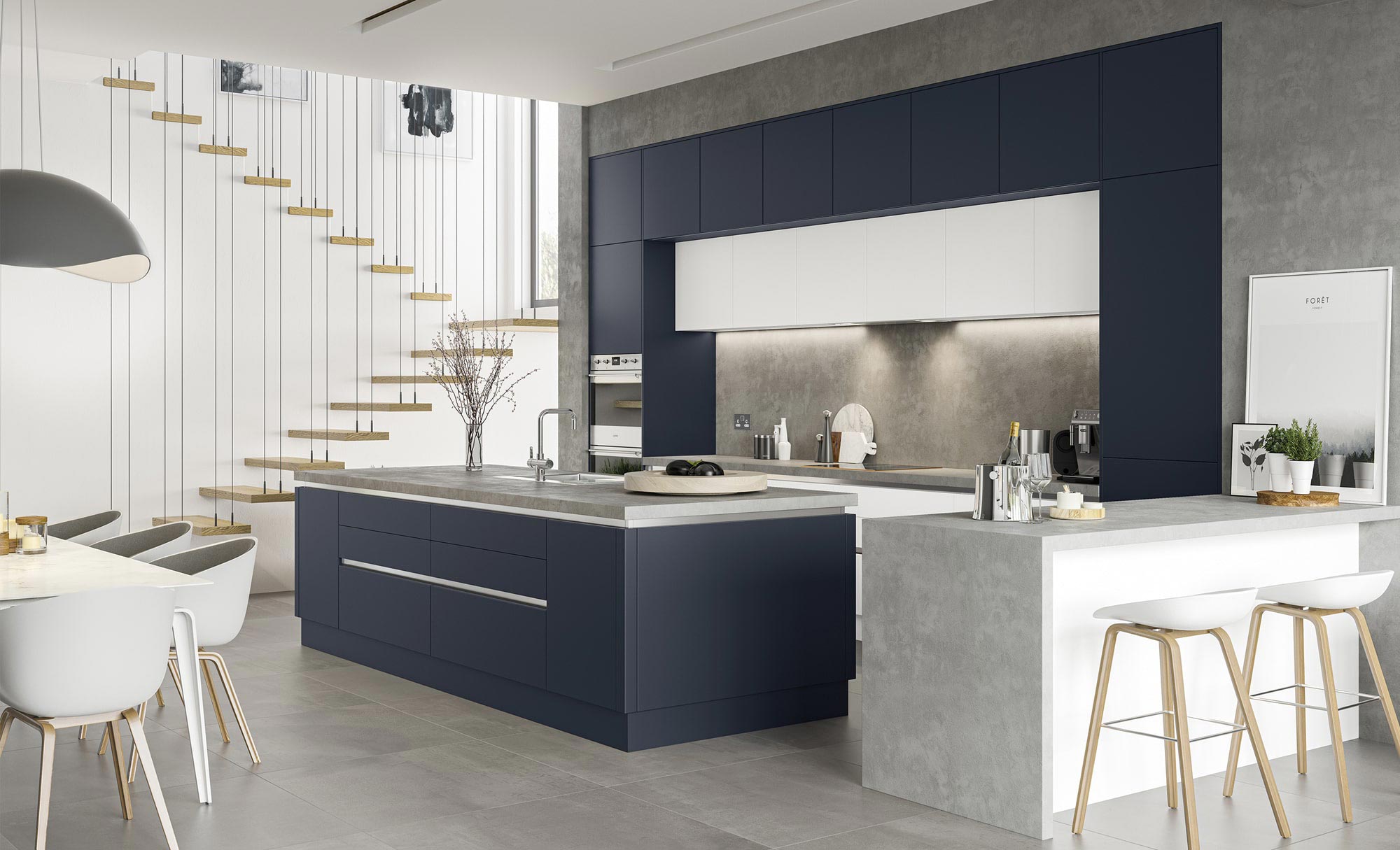 Kitchen Stori Zola Soft-Matte Indigo & White Kitchen | Plyko Kitchens