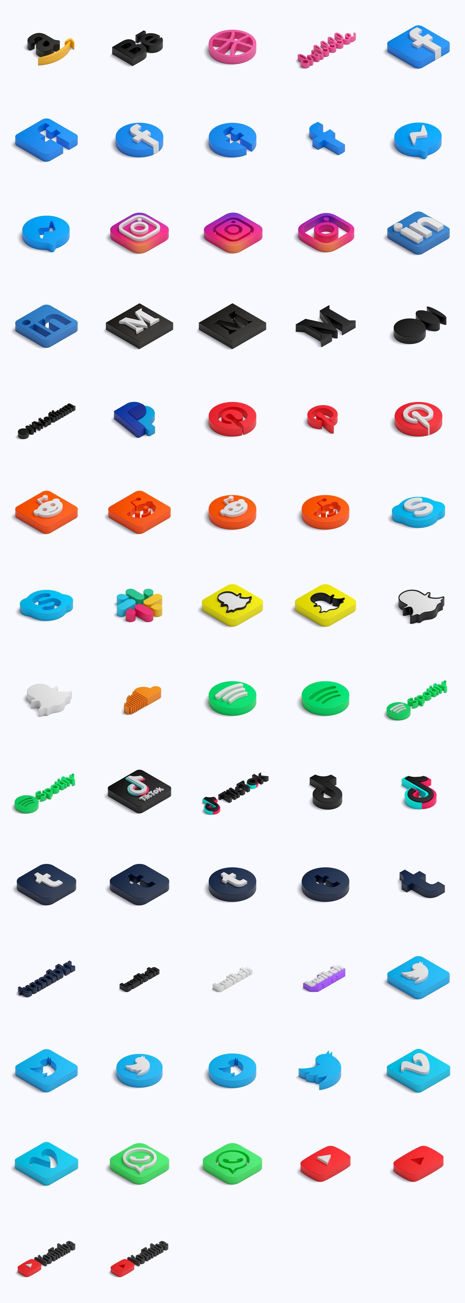 Shapefest™ | Clay Isometric Social Media Icons 3D Shape Pack