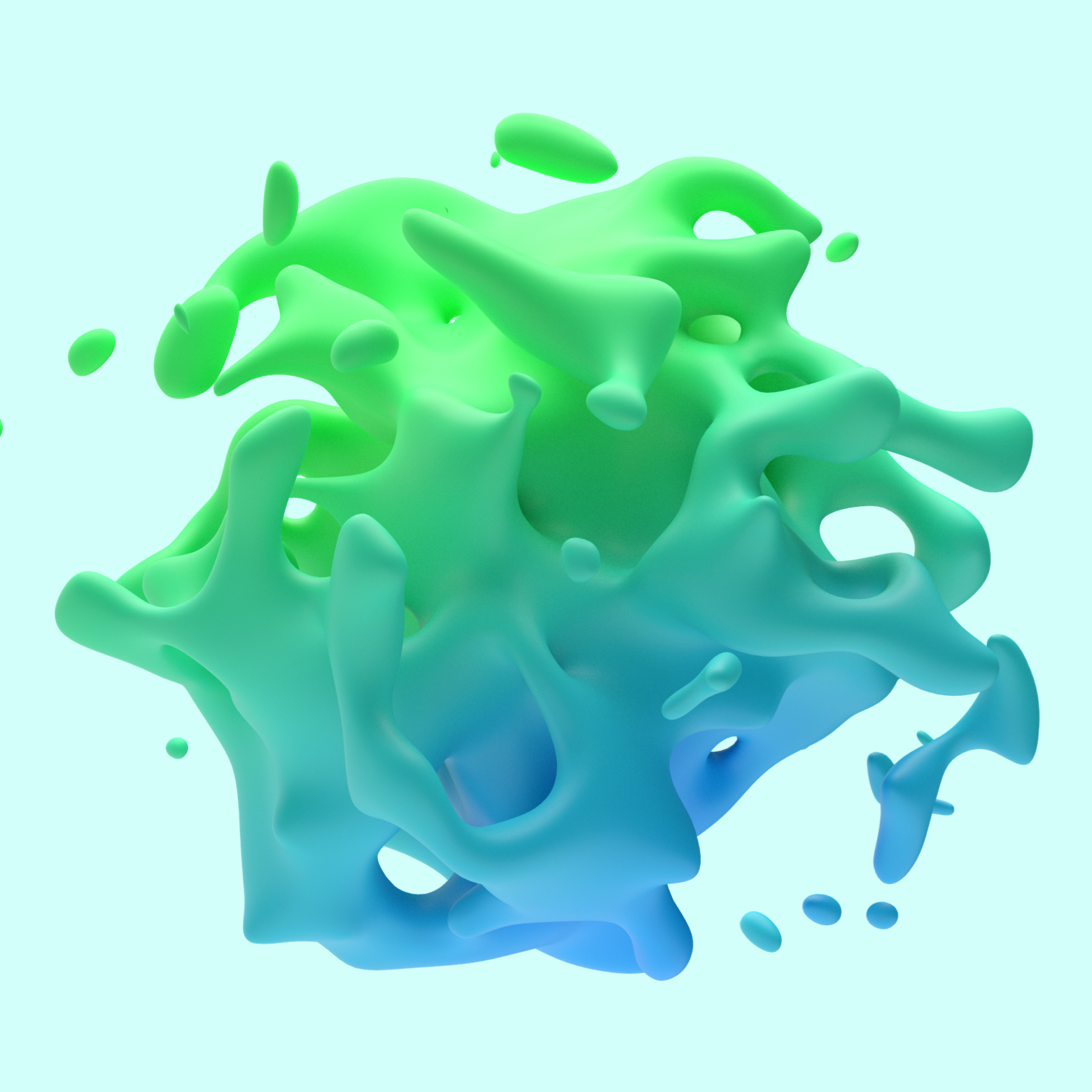Shapefest™ | Green Gradient Clay Hovering Blob Splashes 3D Shape Pack