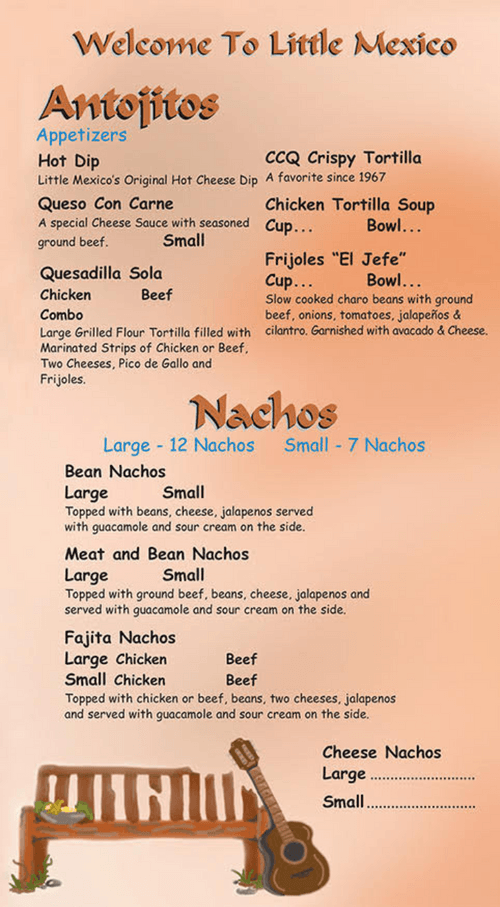 Menu - Little Mexico Palestine | Mexican Food Restaurant in Palestine ...