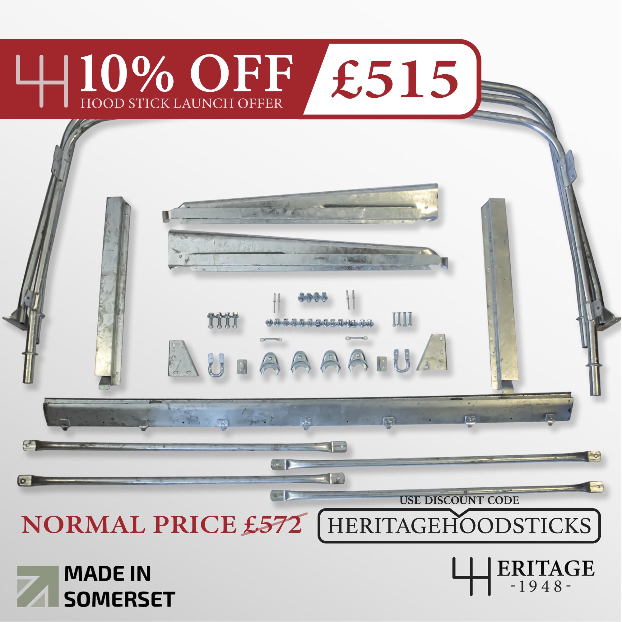 109" Full Hood Stick Kit, Land Rover Series 2/3