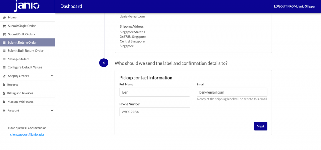 Janio Product Guide: How to Create Return Orders - Janio