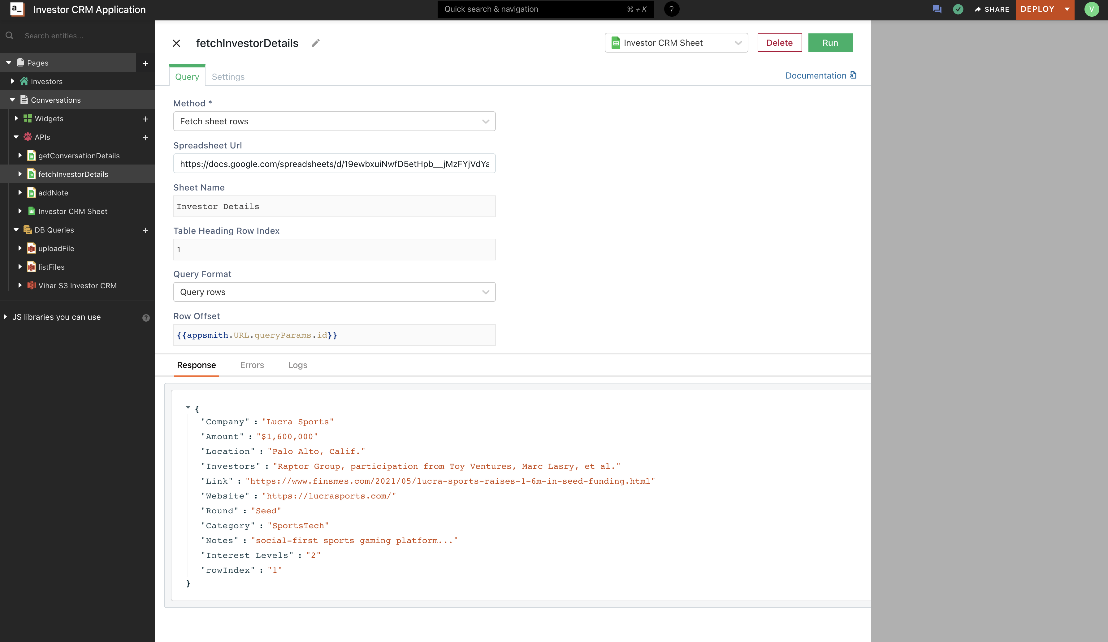 Build an Investor CRM using Appsmith on Google Sheets | Appsmith