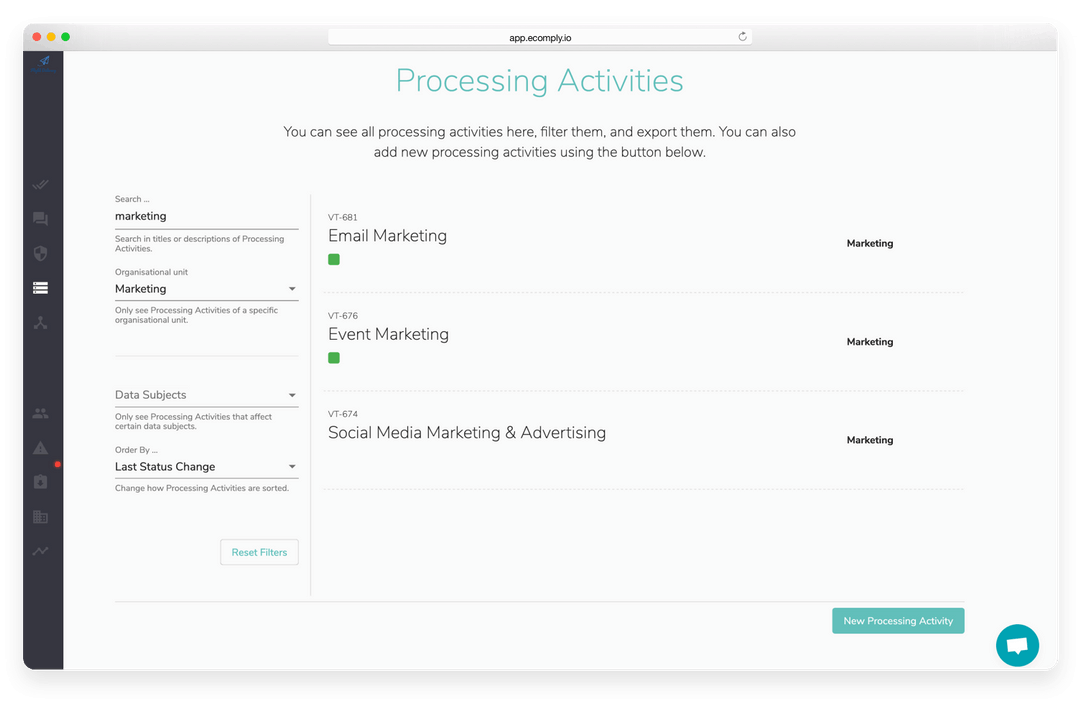 Records of Processing Activities - ECOMPLY