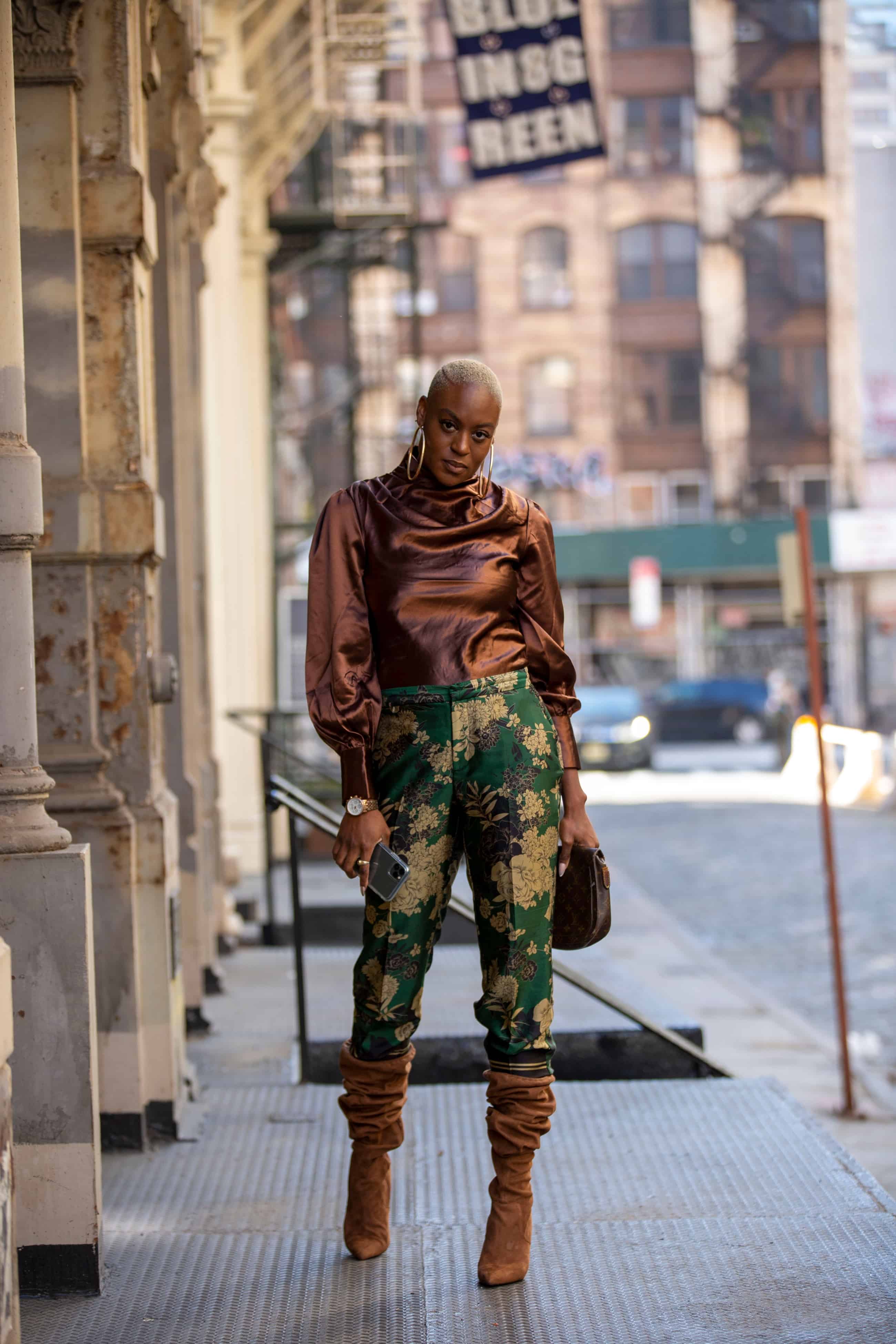 Sophisticated Elegance : Brown Satin Draped Blouse