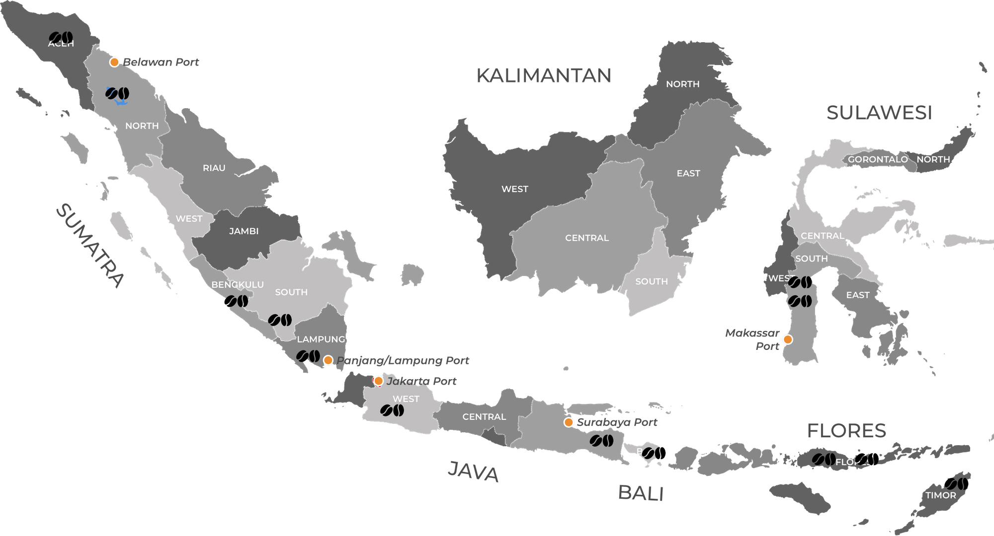 Source green coffees locally, from Indonesia and Papua New Guinea
