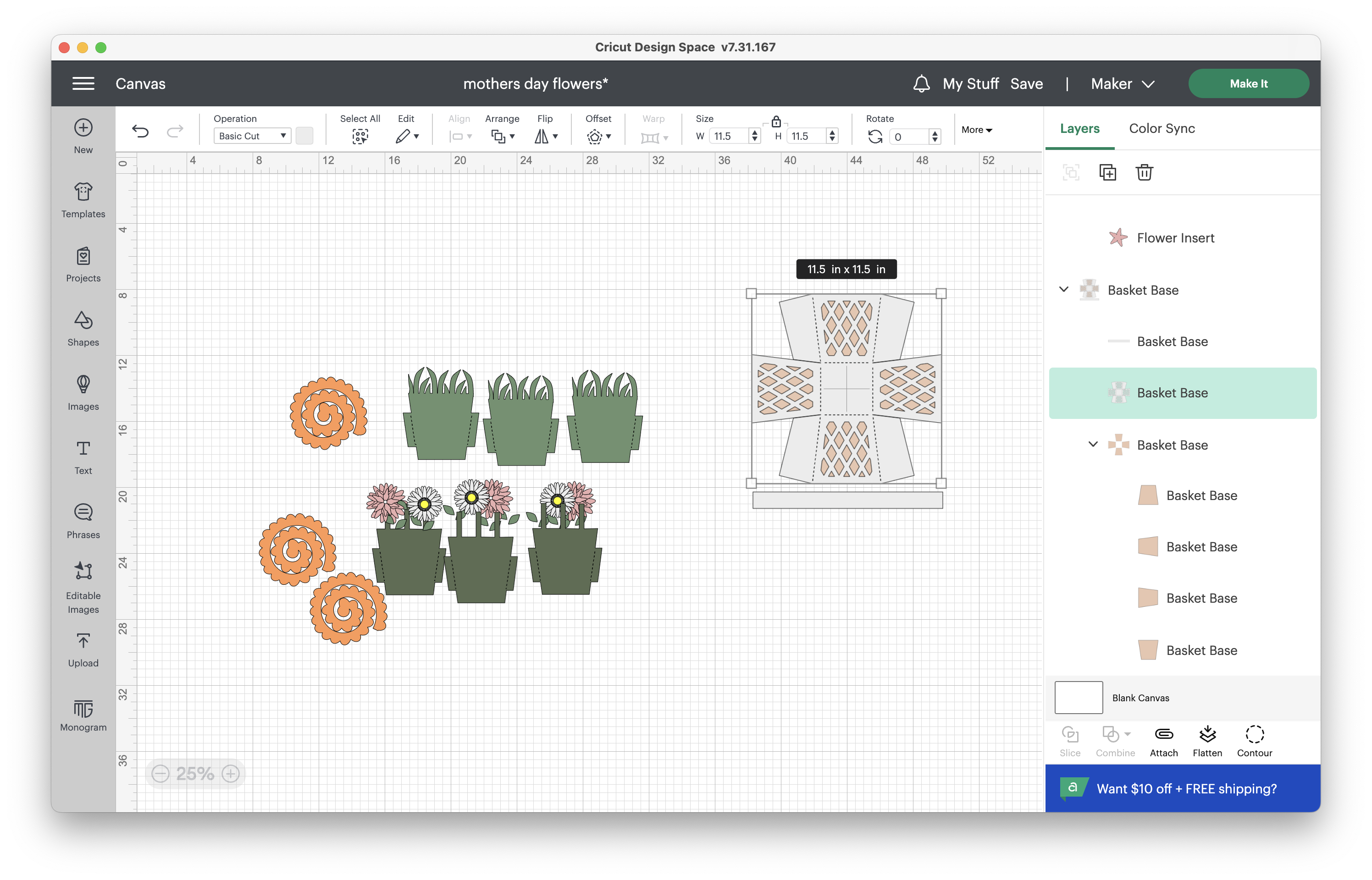 Paper Flower Basket with Cricut [Free Paper Flower SVG Templates]